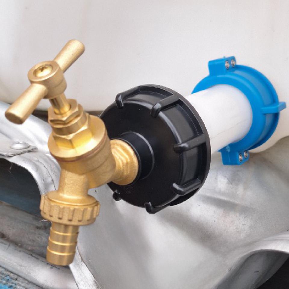 IBC S60x6 M-F Extender Swivel with S60x6 Cap and ½” Barb Brass Bib Tap ...